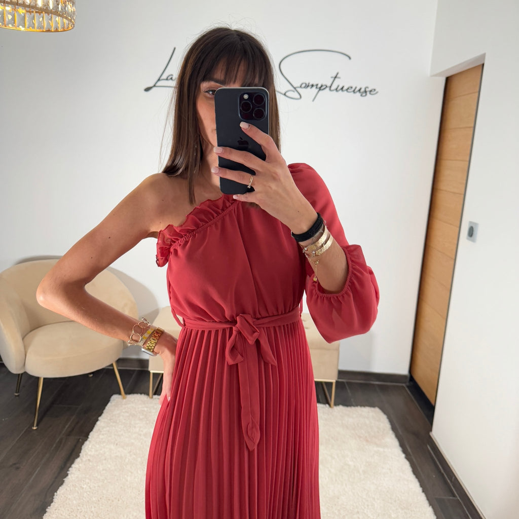 ROBE ASYMETRIQUE VIEUX ROSE PERRINE – La Petite Somptueuse