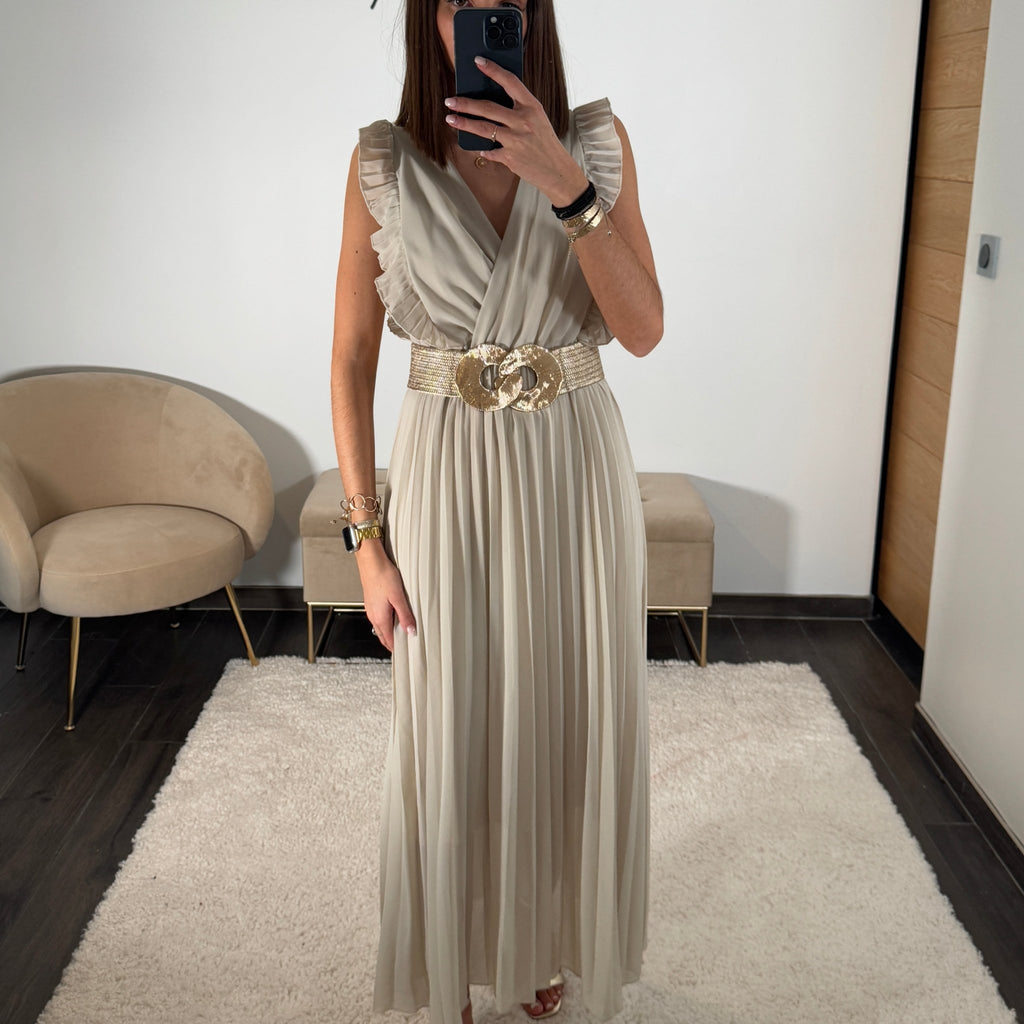 ROBE LONGUE BEIGE GABRIELLE – La Petite Somptueuse