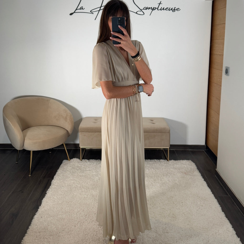 ROBE LONGUE BEIGE KARENE – La Petite Somptueuse