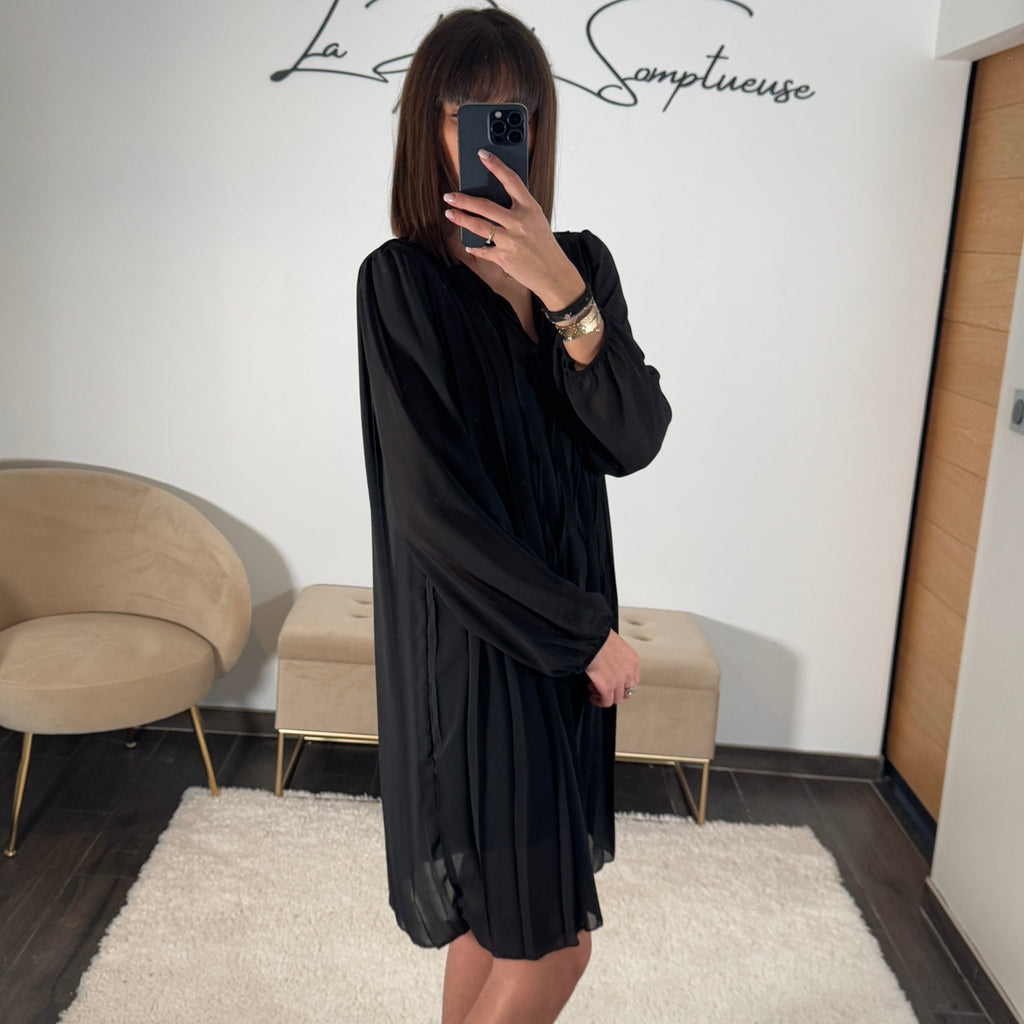 ROBE PLISSEE NOIRE AMANDA – La Petite Somptueuse