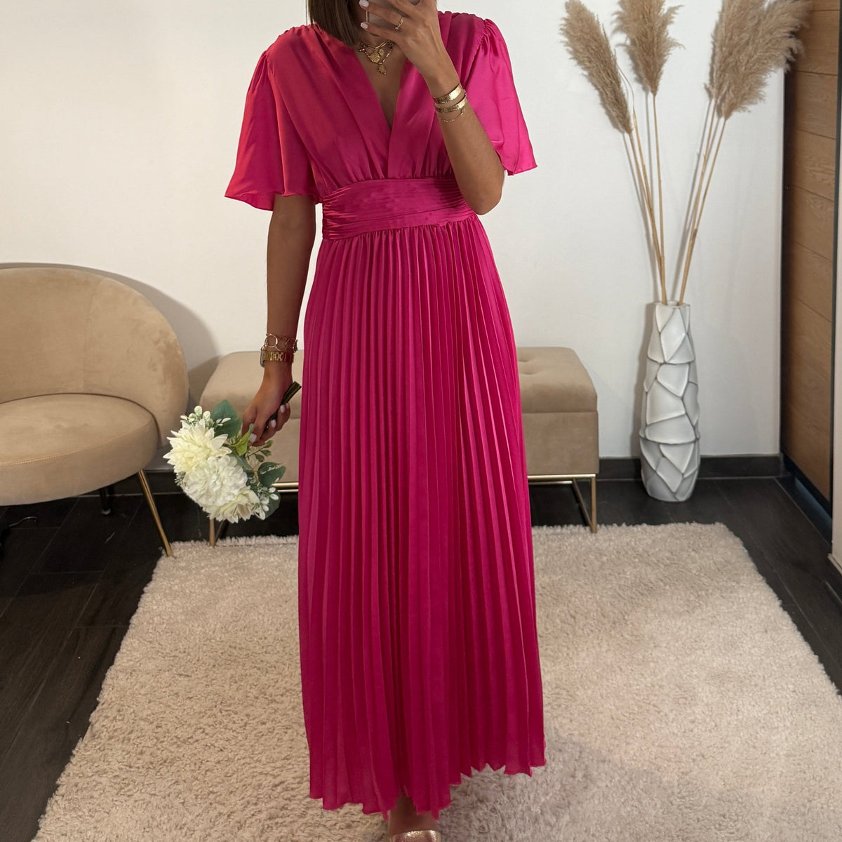 ROBE SATIN FUCHSIA ALBA – La Petite Somptueuse