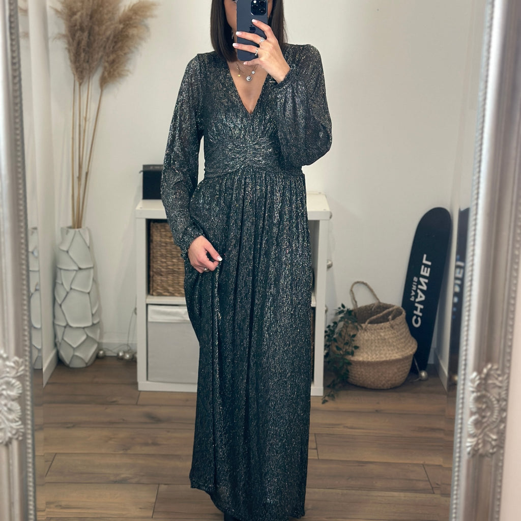 ROBE LONGUE NOIRE/ARGENT CANDICE – La Petite Somptueuse